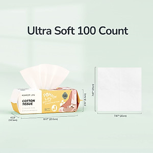 POMPOM LIFE Disposable Face Towel, Ultra Soft Thick Wash Cloths for Adults and Baby, 100% Cotton Dry Wipes for Washing and Drying, 100 Count Facial Tissue for Cleansing, Skincare, Makeup Remover