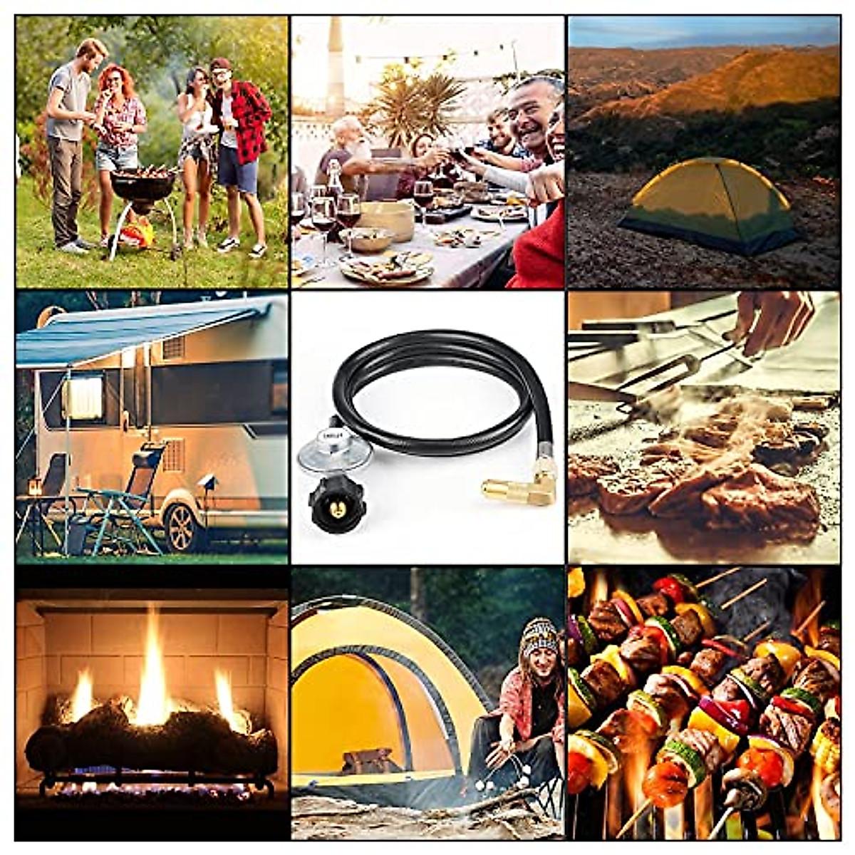 Uniflasy 5 Feet Propane Adapter Hose with Regulator for 17"/22" Blackstone Griddle Grill, QCC1 Propane Hose with Elbow Fitting Adapter Replacement Parts for 17/22 Inch Blackstone Tabletop Camper Grill