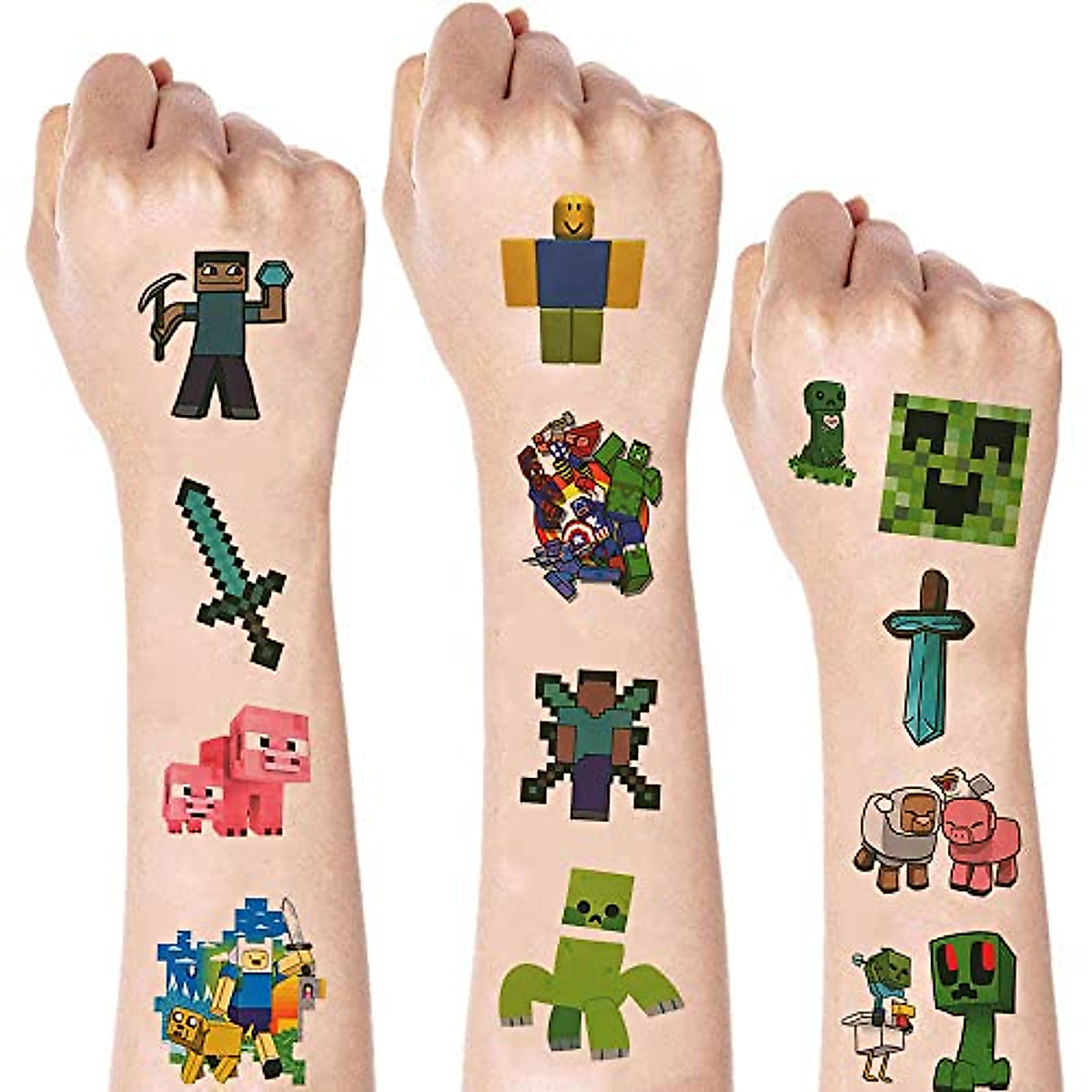 12 Sheets Cute Temporary Tattoos for Kids, Pixel Birthday Party Supplies Pixel Style Party Favors for Kids Boys Girls Pixel Video Game Party Decorations Pixel Theme Party Gifts