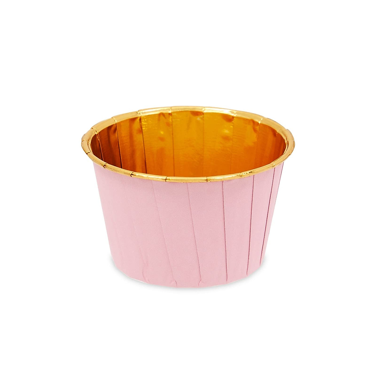 100-Pack Gold Aluminum Foil Cupcake Liners, 2.75x1.5-Inch Pink Colored Baking Cups for Muffins and Baked Desserts, Small Goodie Containers for Loose Nuts and Candies