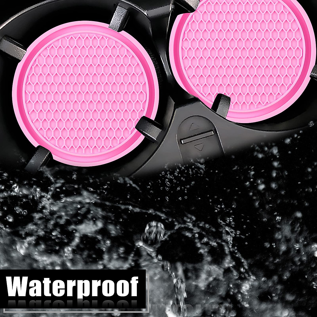 4 PCS Honeycomb Anti Slip Silicone Car Coasters, Universal Auto Fixed Tea Coaster (Pink)