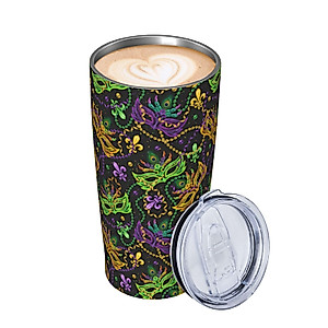 20 Oz Tumbler with Lid and Straw, Mardi Gras Surface Insulated Tumbler Stainless Steel Cups, Personalized Coffee Tumbler Travel Mug Water Bottle
