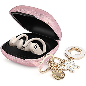 VISOOM Bling Powerbeats Pro Case Cover, Silicone Powerbeats Pro Cute Case Cover for Women Girl with Glitter Keychain for Powerbeats Pro Protector Case (Rose Gold)