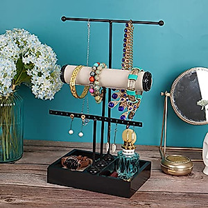 Pemilosci Jewelry Organizer Stand 3 Tier Hanging Jewelry Organizer for Earring Necklace Bracelet Holder Jewelry Ring Perfume Organizer Box Holder Storage (Black)……