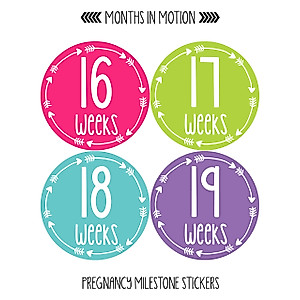 Months In Motion Pregnancy Weekly Belly Growth Stickers - Week to Week Pregnant Expecting Photo Prop - Maternity Keepsake - Baby Bump - Large Set of 36 Weekly Photo Sticker