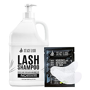 STACY LASH Eyelash Extension Shampoo 1US Gal & 100 Pairs Set Under Eye Gel Pads/Eyelid Foaming Cleanser/Safe Makeup & Mascara Remover/Lint Free Patches/Professional Supplies and Beauty Tools