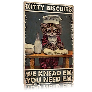 Metal Tin Sign - Kitty Biscuits - Vintage Style Cafe Home Iron Mesh Fence Farm Supermarket Bar Pub Garage Hotel Diner Mall Forest Garden Door Wall Decor Art - 12"x16"