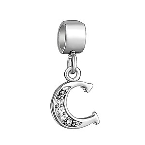 Q&Locket Letter A-Z Charms 925 Sterling Silver Dangle Alphabet Initial Bead for Bracelet (C)