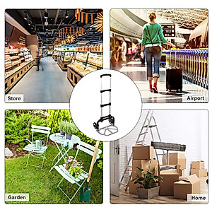 RedSwing Folding Hand Truck, 165lbs Capacity Lightweight Portable Hand Cart with Bungee Rope and 2 Rubber Wheels, Heavy Duty Foldable Hand Dolly for Home Shopping，Moving，Travel，Office ，Silver