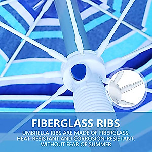 Hanekuc 6.5FT UV 50+ Beach Umbrella for Sand heavy duty wind Resistant Lightweight and Portable with Sand Anchor & Tilt Mechanism Sun Shade, Blue Green Stripe