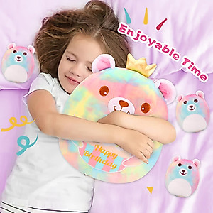 safolosha Birthday Bear Plush Pillow 12" Soft Bear Plush Toy Cute Bear Stuffed Animal with 3 Babies Bear Plushie Home Room Party Decoration Birthday Festival Prezzie for Kids Toddlers