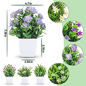 Der Rose 4 Packs Small Fake Plants Mini Artificial Faux Plants with Flowers for Home Room Farmhouse Bathroom Decor Indoor