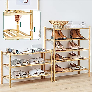 viewcare 4-Tier Bamboo Shoe Rack for Entryway, Stackable | Foldable | Natural, Shoe Organizer for Hallway Closet, Free Standing Shoe Racks for Indoor Outdoor