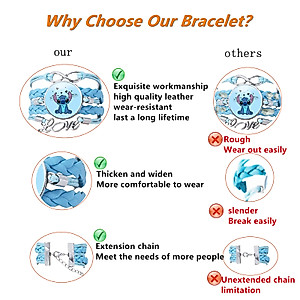 DEZHAN Anime Cartoon Bracelet Charm, Corlorful Blue Leather Metal Family Bracelet for Women and Men