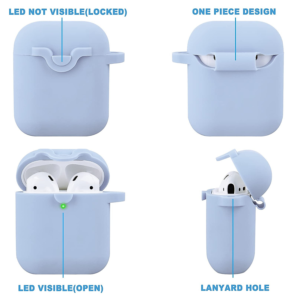 VOTILE Secure Lock Silicone Case Compatible with AirPods Case 1 & 2 with Bling Keychain, Soft Protective Earpod Case Cover Earbuds Cases Women Girls for Apple Air Pod 2 Case - Sky Blue