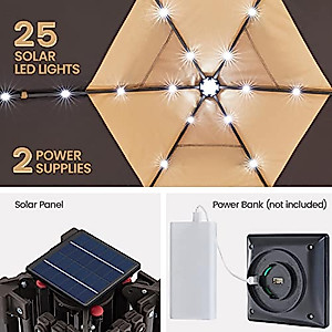 Topeakmart Instant Pop-up Gazebo 13 x 13 Canopy Tent Shelter with 25 Solar LED Lights, Mesh Netting Sides, Storage Bag, Bonus Weight Sandbags, Stakes, Ropes, Khaki & Brown