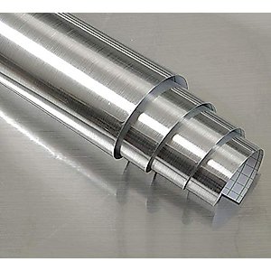 Yija Self Adhesive Brushed Metal Look Film Vinyl Waterproof Anti Greasy Counter Top Peel Stick Metallic Gloss Shelf Liner for Kitchen Cabinet 15.6inch by 79inch (Silver)