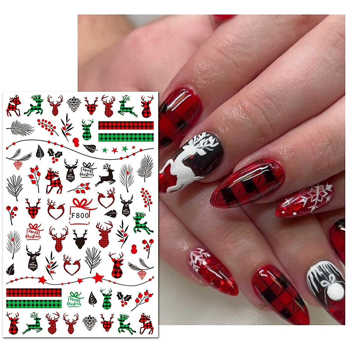 JMEOWIO 10 Sheets Christmas Nail Art Stickers Decals Self-Adhesive Pegatinas Uñas Snowflake Xmas Winter Holiday Cute Nail Supplies Nail Art Design Decoration Accessories