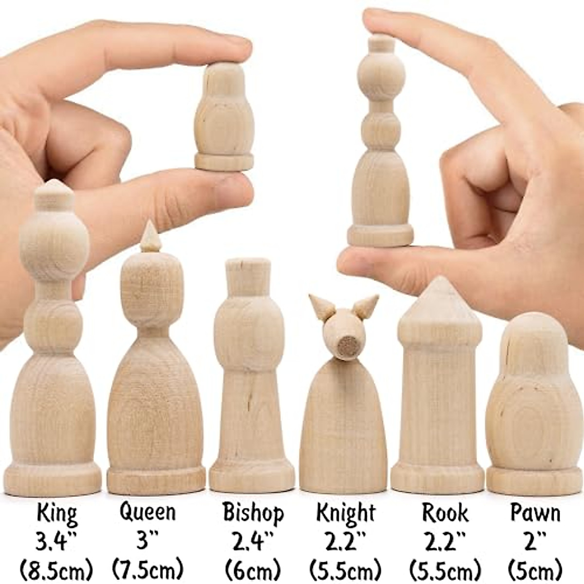 Unfinished Wood Chess Pieces Only Set of 32 pcs - Paint Your Own Chess Set - Blank Chess Sets for DIY- Wooden Peg Dolls Unfinished for Arts and Crafts