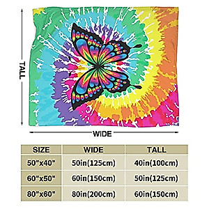 Tie Dye Colors Purple Butterfly Throw Blanket, Ultra Soft Microplush Bed Blanket, All Season Microfiber Fleece Throw for Bed Chair Sofa Couch Bedroom