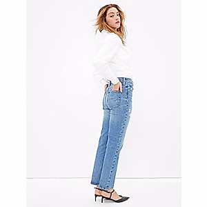 GAP Womens High Rise Straight Fit Jeans, Medium Hert Destroy, 31 Regular US