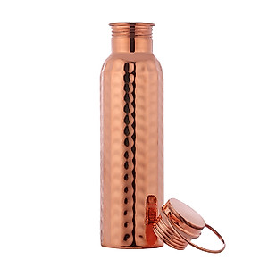 HealthGoodsIn - Pure Copper Hammered Water Bottle with Carrying Handle 600 Ml (20.28 Fluid Ounce) | Seamless Leakproof Water Bottle for Ayurvedic Benefits