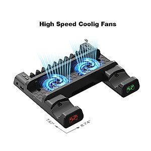 ElecGear PlayStation 4 Vertical Stand and Cooling Fan, Dual Charging Station for DualShock 4 Controller Charger Dock with 4X Mini Dongle, 10x Games Storage Bracket for PS4, PS4 Pro and PS4 Slim