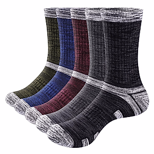 YUEDGE Men's Socks Cushioned Outdoor Hiking Socks Moisture Wicking Athletic Socks Comfort Work Socks For Men Size 6-9, Multicolor, 5 Pairs