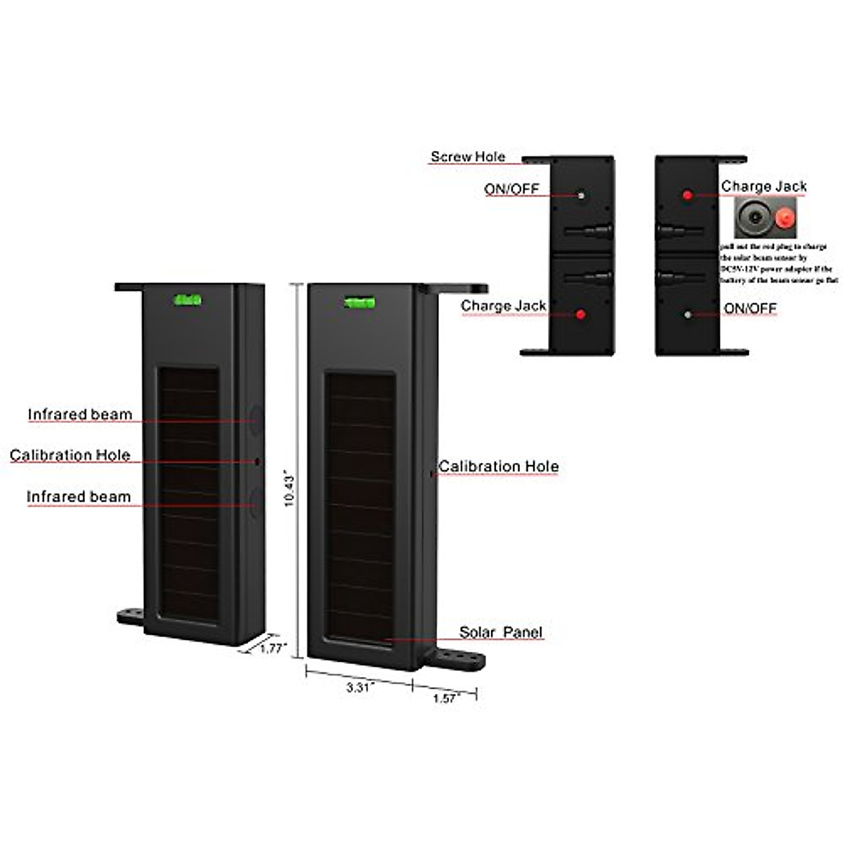 HTZSAFE Solar Wireless Outdoor Photoelectric 2 Beam Sensor Waterproof(IP66) Wireless Transmission Range Up to 1/4Mile Infrared Detection Range Up to 190 Feet