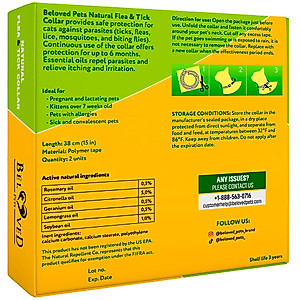 Natural Flea & Tick Collar for Cats - 12 Months Control of Best Prevention & Safe Treatment - Anti Fleas and Ticks Essential Oil Repellent (2 Pack)