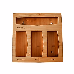 ENOPA's Ziplock Bag Storage Organizer for Kitchen Drawer, Bamboo Plastic Baggie Holder/ Dispenser, compatible with all brands for gallon, quart, sandwich and snack variety size bags
