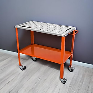 VEVOR Welding Table 36"x18", 1200lbs Load Capacity Steel Welding Workbench Table on Wheels, Portable Work Bench with Braking Lockable Casters, 4 Tool Slots, 5/8-inch Fixture Holes, Tool Tray