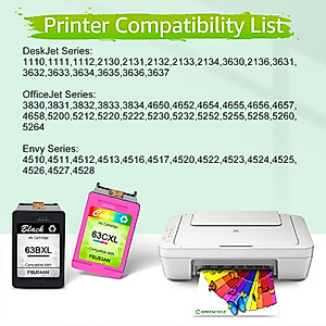 greencycle Re-Manufactured 63XL 63BXL Black Ink Cartridge Compatible for HP Envy 4520 4510 4528 OfficeJet 4650 4658 3830 5255 5258 DeskJet 1110 2130 3630, with New Version chip (Black, 2 Pack)