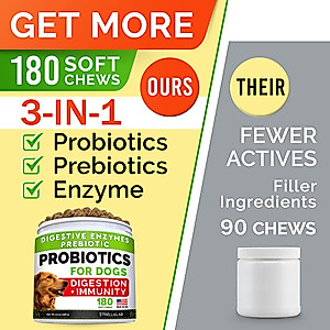 Dog Probiotics Treats for Picky Eaters Bundle + Fish Oil Omega 3 Treats for Dogs - Allergy Relief, Joint Health, Itch Relief. Skin & Coat Supplement + Enzymes + Prebiotics for Digestion Support