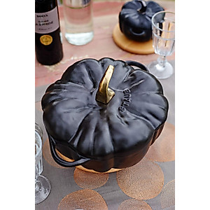 STAUB Ceramic 0.75-qt Petite Ceramic Pumpkin, Oven & Stove Safe up to 572°F, Pumpkin Dish, Ceramic Baking Dish, Candy Dish, Matte Black
