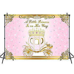 Mocsicka Little Princess Baby Shower Backdrop Pink Princess Carriage Gold Crown Baby Shower Background 7x5ft Silver Little Stars Girls Baby Shower Banner Decorations for Photobooth Props