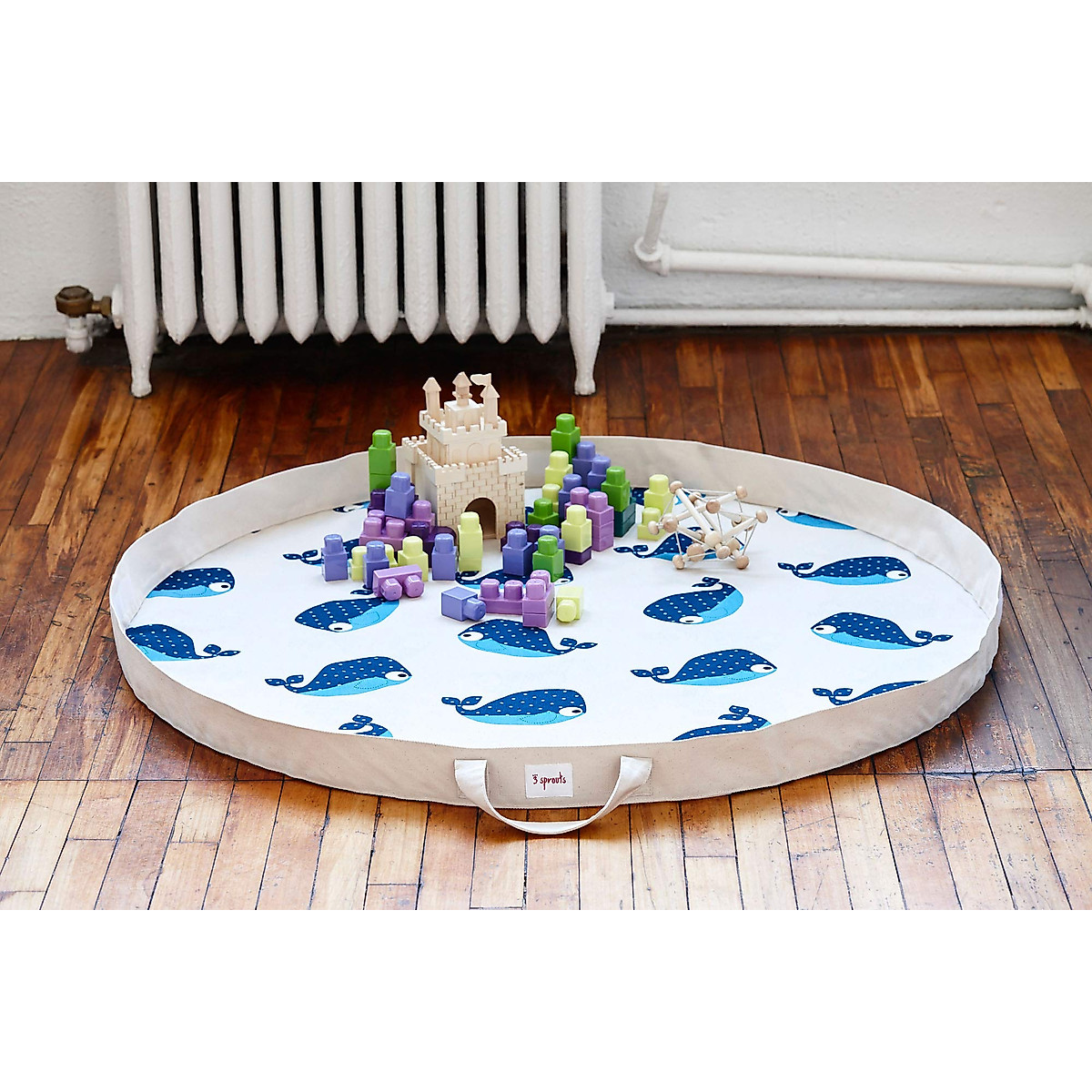 3 Sprouts Play Mat & Toy Storage Bag - Large Portable Toy Organizer, Kids Toy Bag for Boys & Girls - Playroom Storage & Activity Mat, Whale