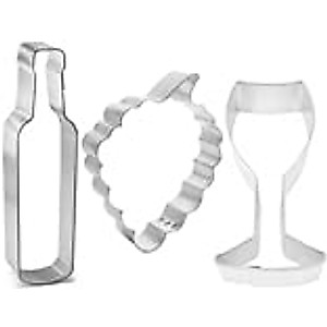 Vineyard/Winery Cookie Cutter 3-Pc Set - Wine Bottle, Glass, Grapes Tin Plated Steel Cookie Cutters