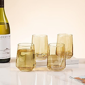 MyGift Vintage Style Amber Glassware Set of 4, Stemless Wine Glasses