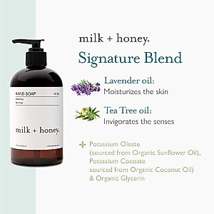 milk + honey Liquid Hand Soap No. 9, Moisturizing Hand Soap with Lavender and Tea Tree, Fresh and Herbaceous Natural Hand Soap, 12 Fl Oz