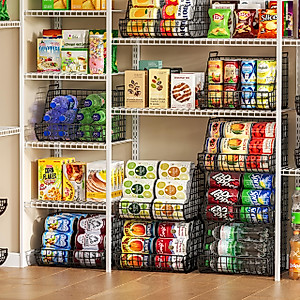 Stacking Can Dispensers 3 Tier with 3 Divider, Pantry Can Organizer, Standing Water Bottle Holder, Beverage Drink Pop Soda Can Storage Basket, Canned Food Container Rack Wire Bins for Kitchen Cabinet
