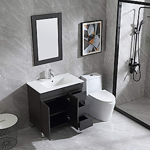 wonline 32" Bathroom Vanity and Sink Combo Cabinet Undermount Ceramic Vessel Sink Chorme Faucet Drain with Mirror Vanities Set