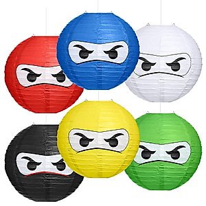 Glooglitter 6 Pcs Ninja Themed Paper Lanterns 12 Inch Ninja Birthday Party Hanging Paper Lanterns for Boys Girls Adults Ninja Birthday Party Baby Shower Decoration
