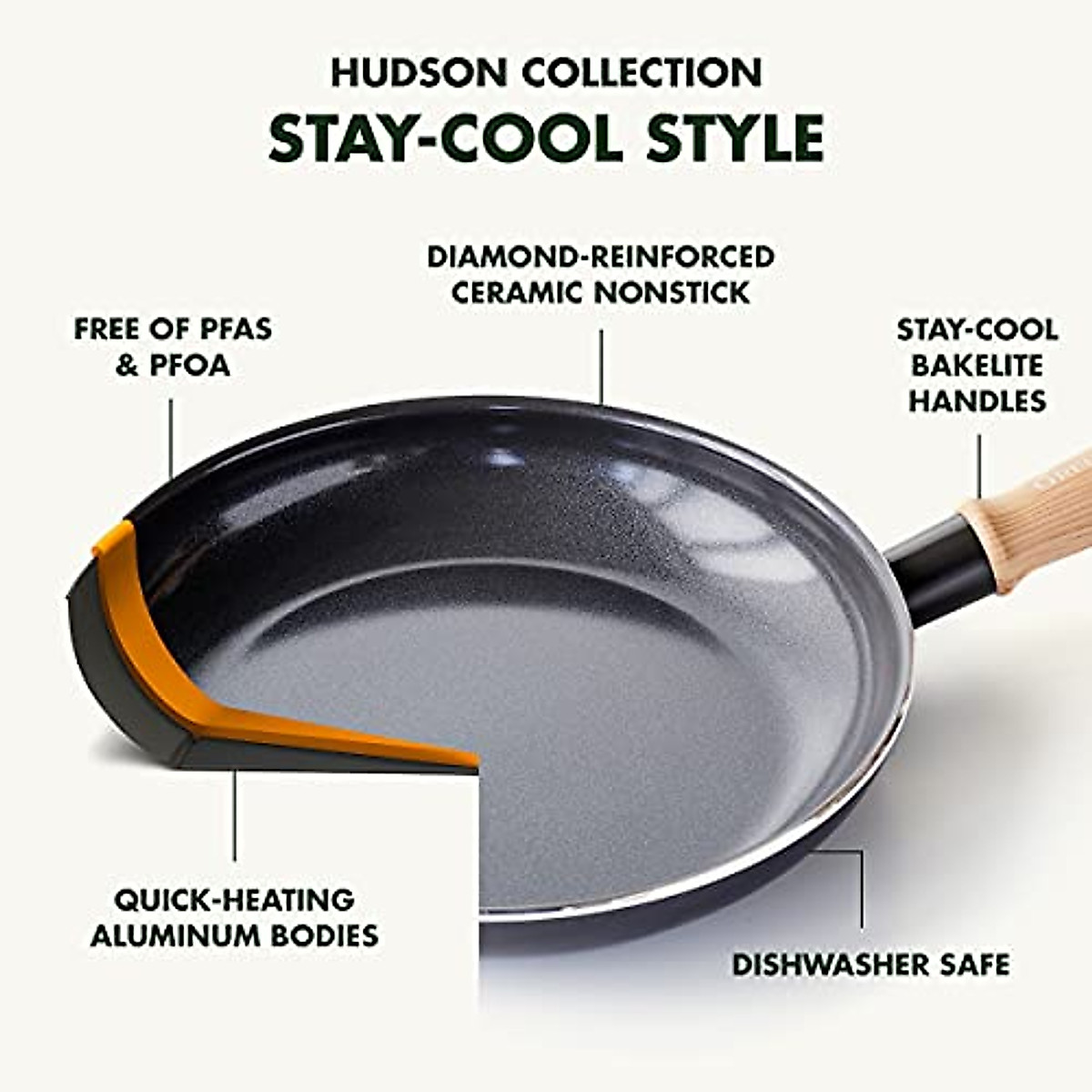 GreenPan Hudson Healthy Ceramic Nonstick, 9.5" and 11" Frying Pan Skillet Set, Vintage Wood Inspired Handle, PFAS-Free, Dishwasher Safe, Merlot Red