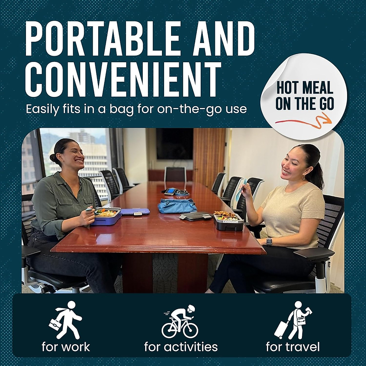 Hot Bento – Self Heated Lunch Box and Food Warmer – Battery Powered, Portable, Cordless, Hot Meals for Office, Travel, Jobsite, Picnics, Outdoor Recreation, Kitchen Meal Prep, Black