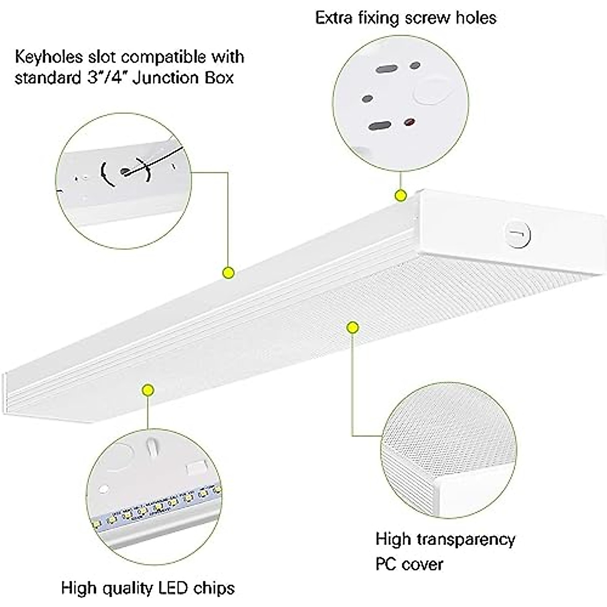 hykolity 4 Pack 4FT LED Wraparound Light 40W 4 Foot LED Shop Lights for Garage, [2-lamp 32W Fluorescent Equiv.] 4400lm 4000K LED Wrap Light, Flushmount Office Ceiling Light Fixture ETL Listed