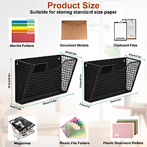 MFTEK Magnetic File Holder 2 Pockets File Folder Organizer, Office Hanging Magazine Rack for File Cabinets, White Board, No Drilling Paper Document Holder Mail Organizer for Refrigerator