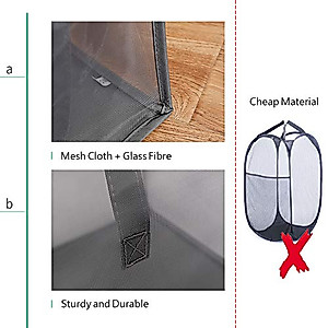 Mesh Popup Laundry Hamper with Handles,Portable Durable Collapsible Storage Easy Open. Folding Pop-Up Clothes Hampers Basket Foldable Great for The Kids Room College Dorm or Travel (Grey,Single-Layer)