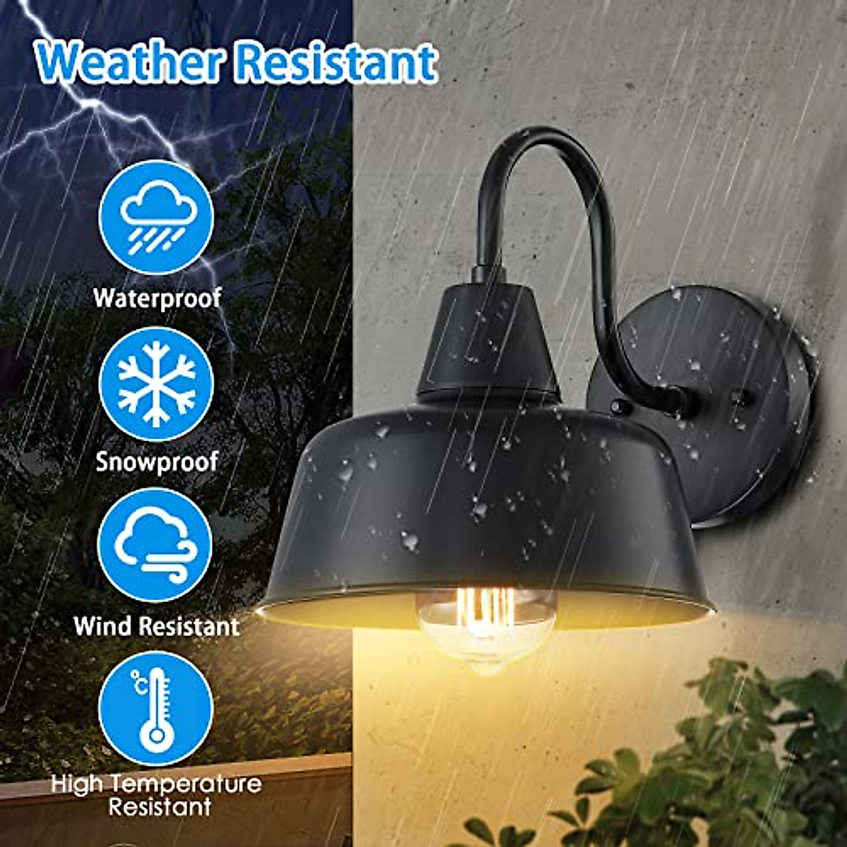 DOCIUEON Indoor Outdoor Wall Lights, 2 Pack Modern Farmhouse Gooseneck Barn Light, Exterior Lighting Fixture Outside Wall Sconce for Porch, Entryways, Patio,Garage