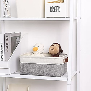 DULLEMELO Small Storage Basket for Organizing, Collapsible Fabric Basket for Shelves, Closets, Laundry, Nursery, Decorative Basket for Gifts Empty (White&Gray)